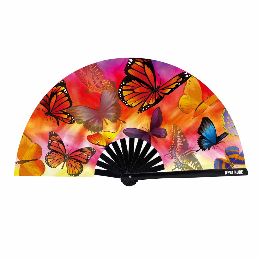 Butterfly Garden Super Blacklight Reactive Folding Fan Colorful Super ...