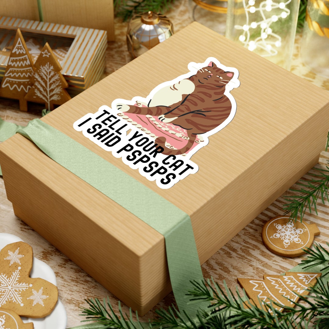 Funny Cat Sticker Pspsps Cat Sticker Black Cat on Books Sticker Orange ...