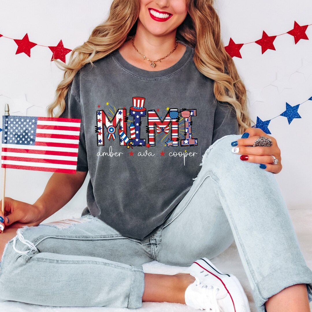 4th of July Mimi T Shirt, Custom Mimi Shirt With Kids Names Shirt, Patriotic 4th of July Tee ...