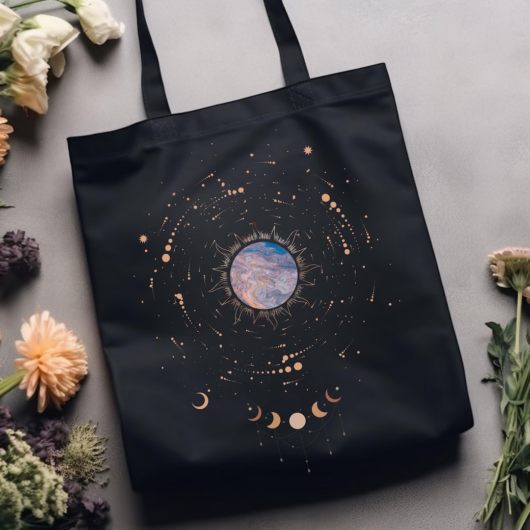 Sun and Moon Tote Bag, Moon Phase Tote Bag, Bookish Bag, Bookworm Gift ...