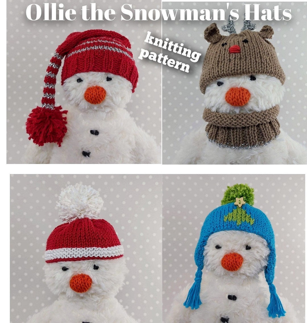 Knitted Toy Knitting Pattern for Ollie the Snowman's Hats, PDF Download ...