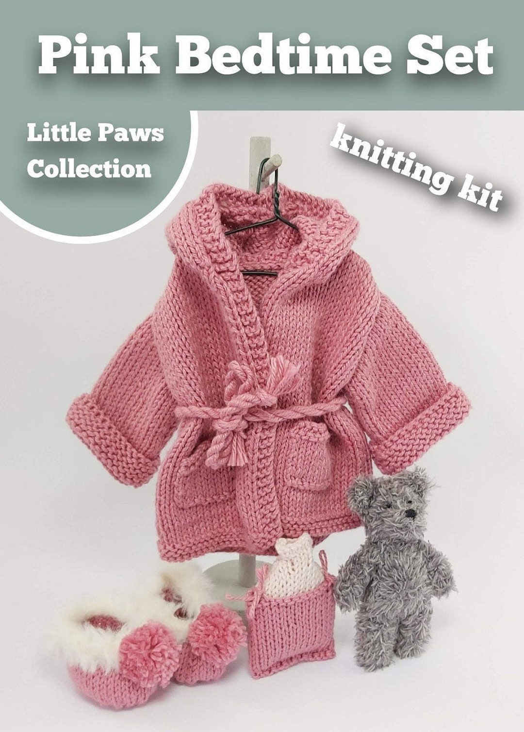 Knitting Kit Bedtime Set. Teddy Bear Bedtime Knitting Kit. Easy to Knit ...
