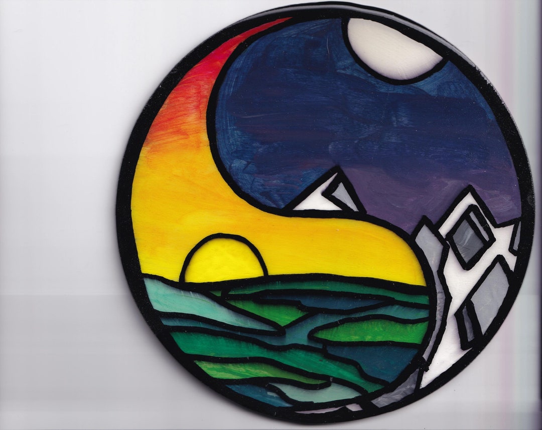 Day & Night Small Round Original Artwork - Abstract Acrylic Resin Home ...