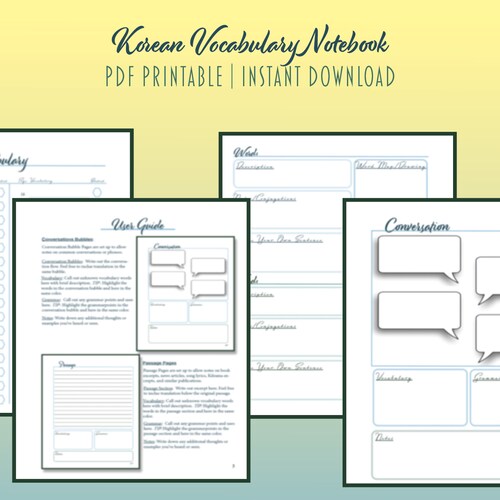 Korean Vocabulary Notebook Workbook Companion Digital - Etsy