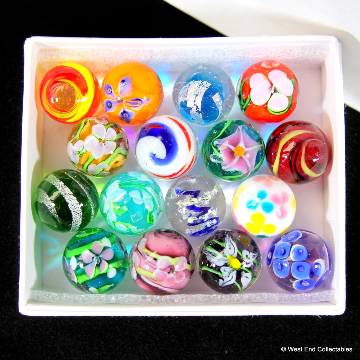Handmade Glass Art Marbles Boxed Set of 16 X 16mm Unique Jewellery ...