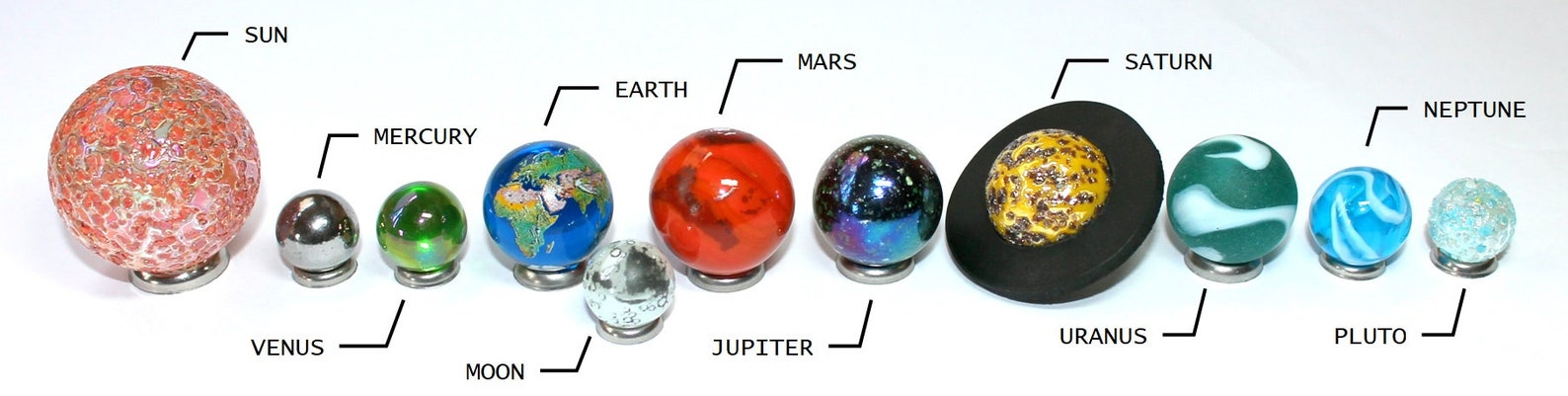 Solar System Model Orrery Display Marbles Collection - 11 Glass Marble ...