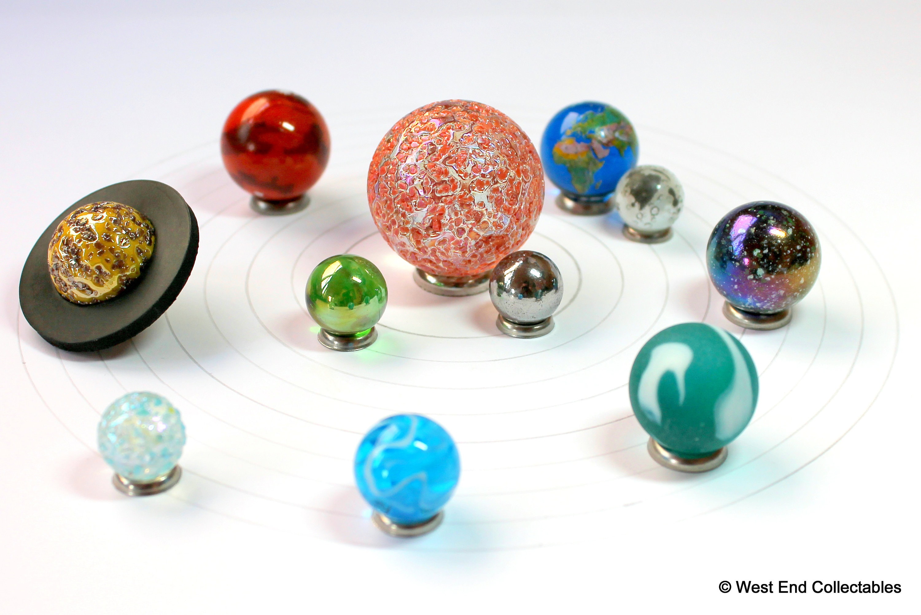 Solar System Model Orrery Display Marbles Collection - 11 Glass Marble ...
