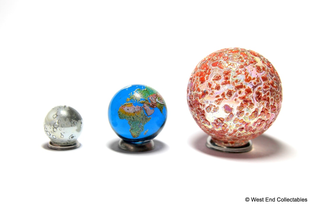 Solar Eclipse Glass Marble Set - Sun, Earth & Moon - World Planet Gaea ...