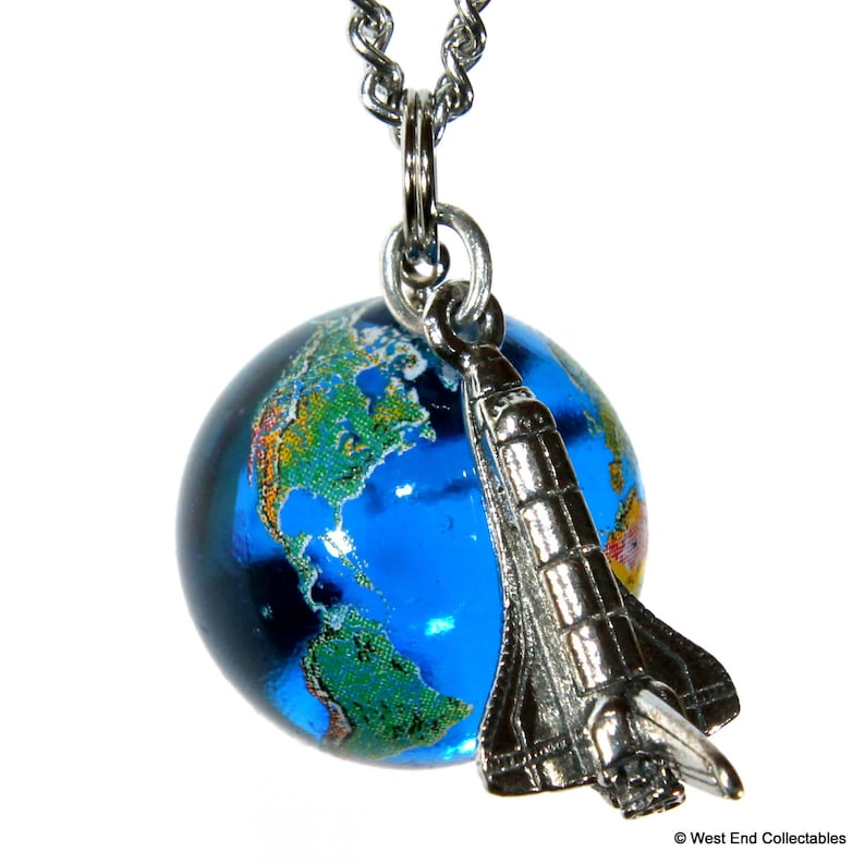 Planet Earth & Space Shuttle Pendant Necklace 22mm | Etsy