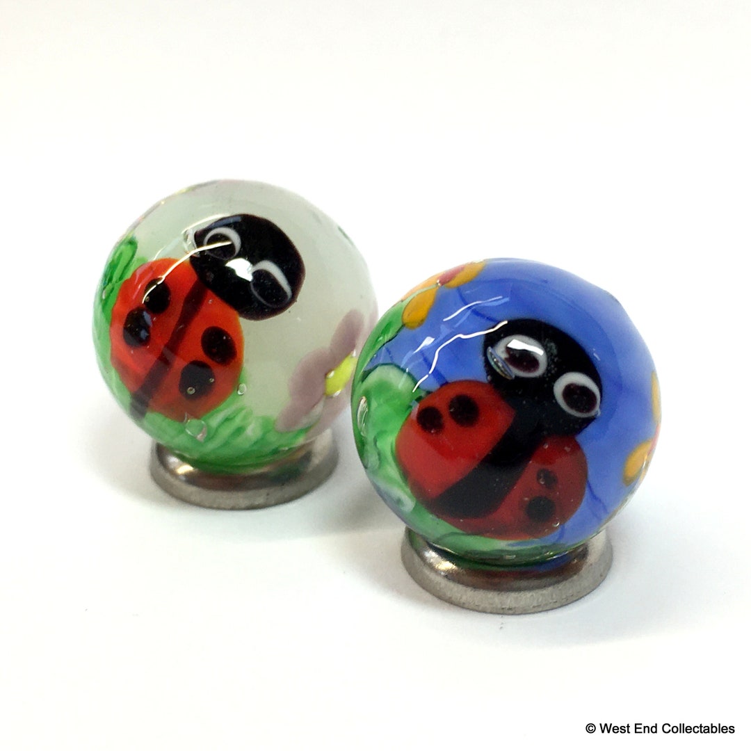 2 X 16mm (0.5") Handmade Ladybird Ladybug Toy Glass Marbles Collectors ...