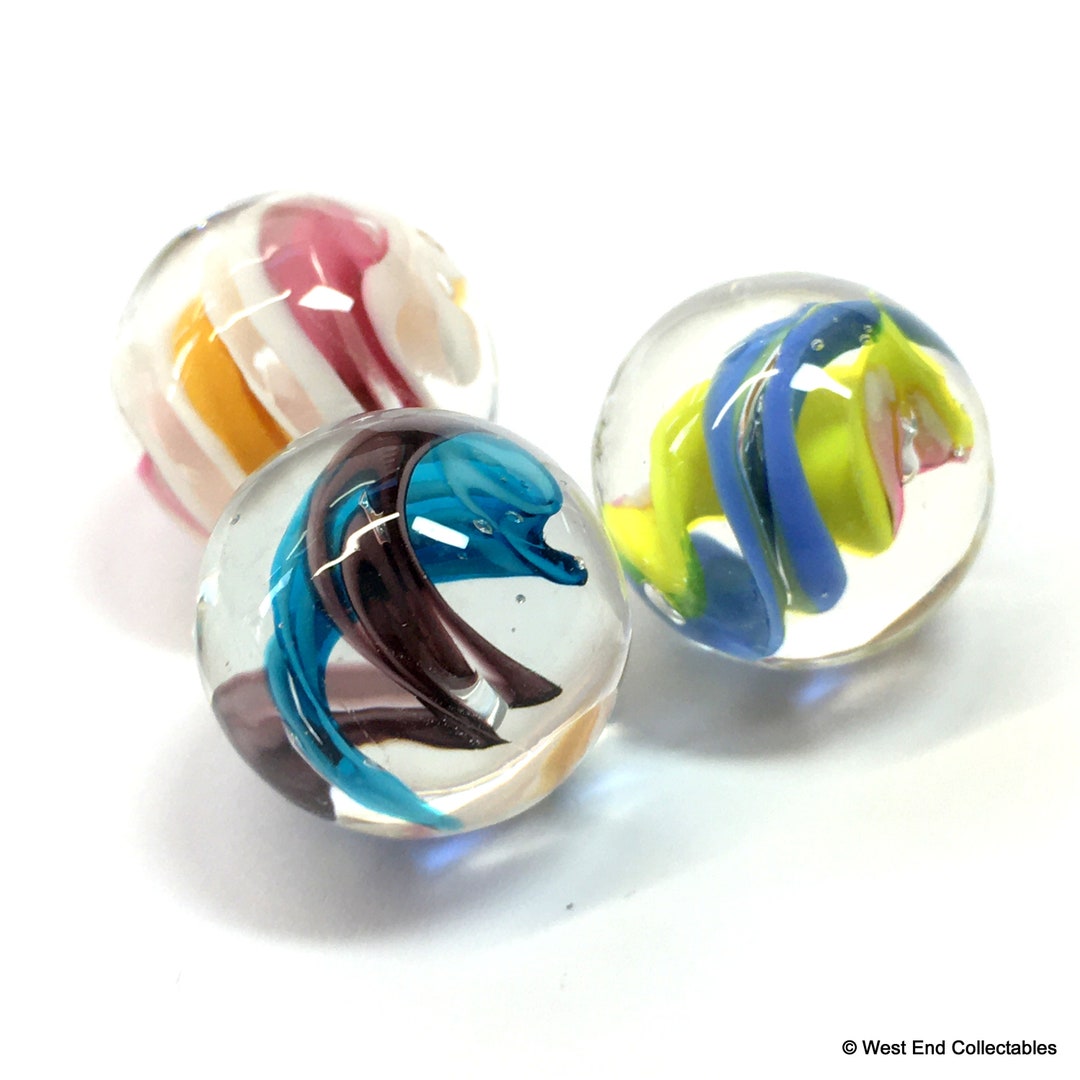 3 X 16mm (0.5") Handmade Swirl Marbles - Twist Spiral Glass Art Marbles ...