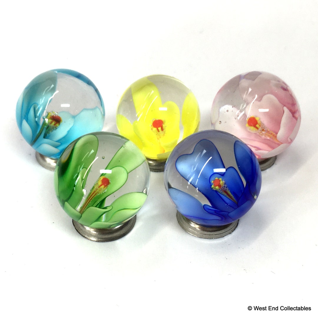 5 X 16mm (0.5") Handmade Frozen Rainbow Flower Marbles - Art Glass ...