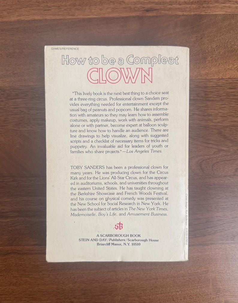 How to Be a Compleat Clown Toby Sanders Vintage Paperback Clowning Book - Etsy