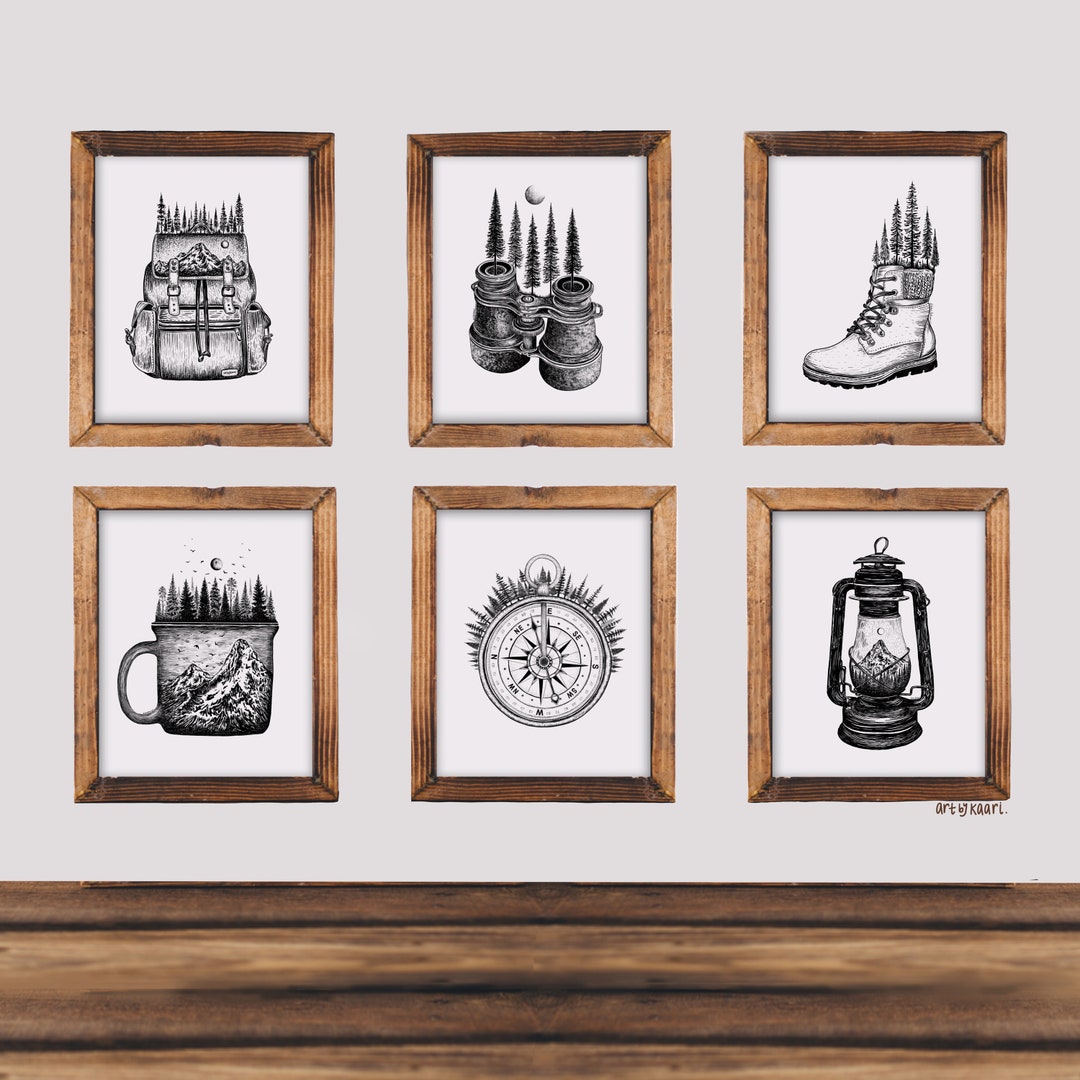 Set of 6 Art Prints - Camping, Adventure, Nature-inspired Decor for ...