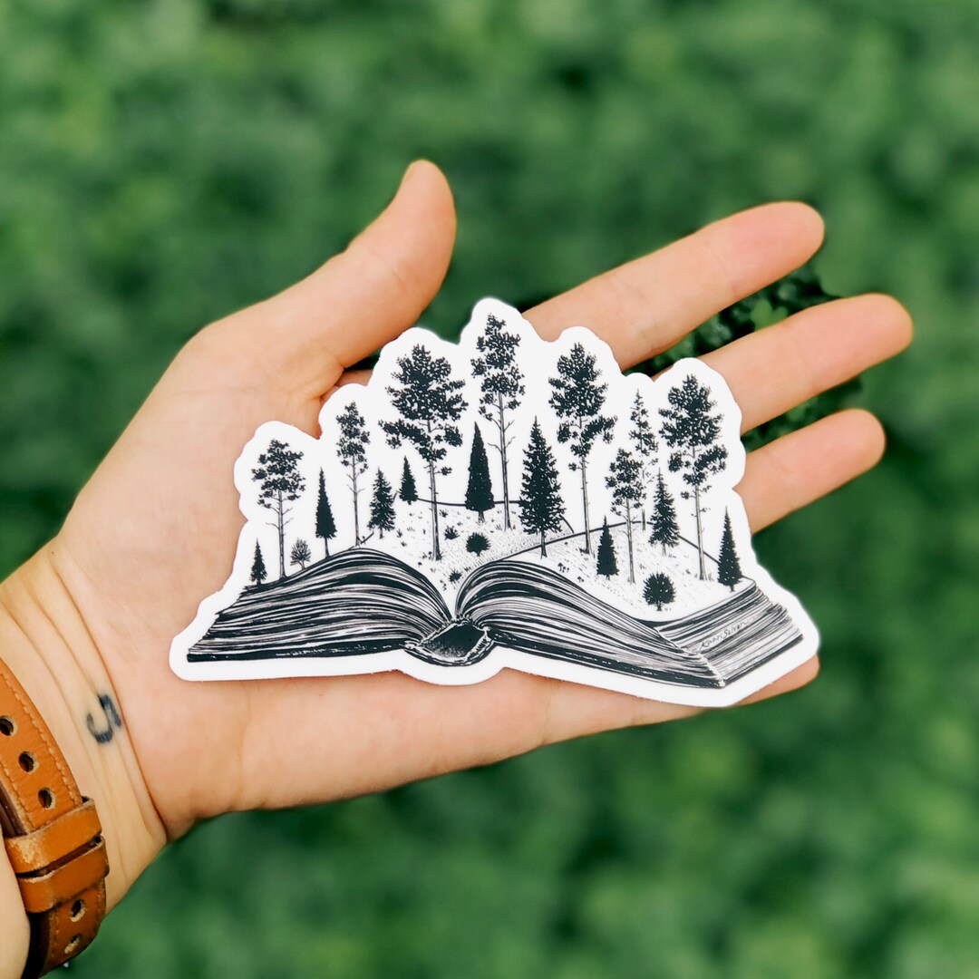 Forested Book Vinyl Sticker Book Stickers, Tree Book Sticker ...
