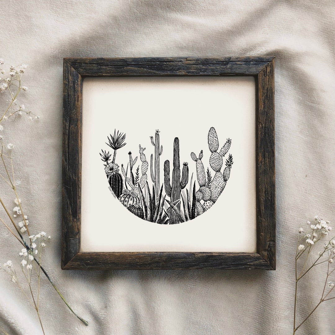 Cactus Circle Art Print - Succulent Wall Art, Cactus Landscape ...