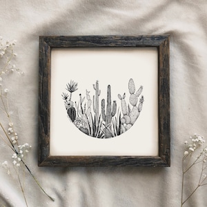 Cactus Circle Art Print - Succulent Wall Art, Cactus Landscape ...