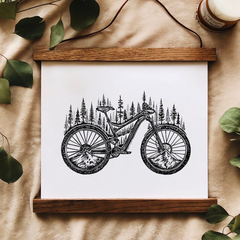 Mountain Bike Art Print: Forested Bicycle Wall Decor - Etsy