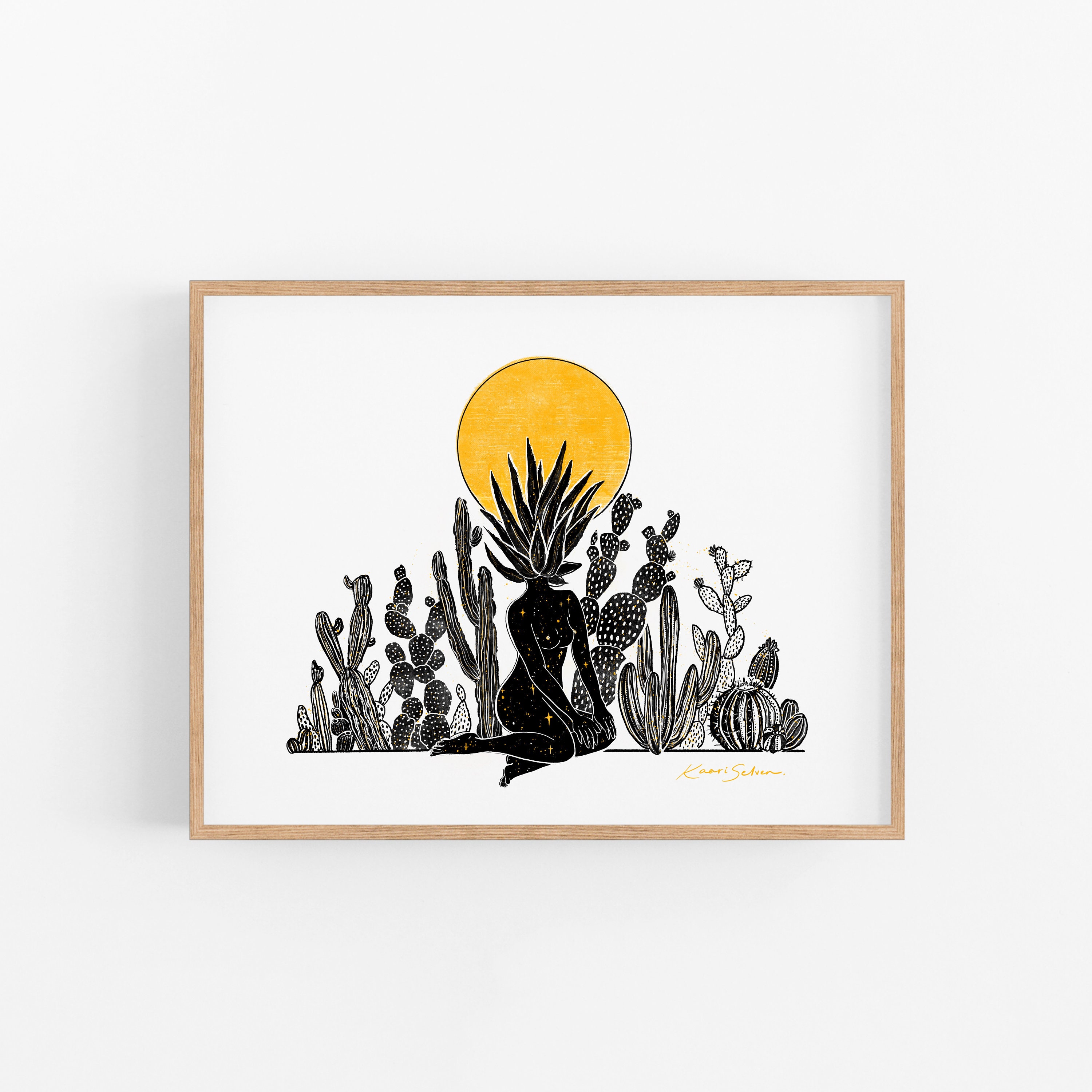 Her Desert Sun Art Print Dreamy Sun Drawing Cactus Art Plant - Etsy