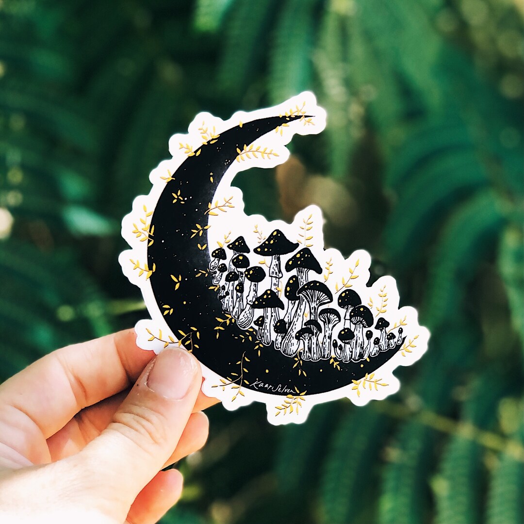 Golden Mushroom Moon Vinyl Sticker - Moon Sticker Decal Waterbottle ...
