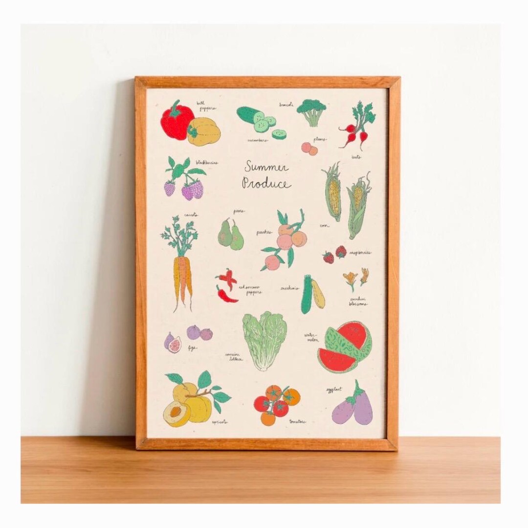 Vintage Summer Produce Art Print: Kitchen Foodie Illustration - Etsy