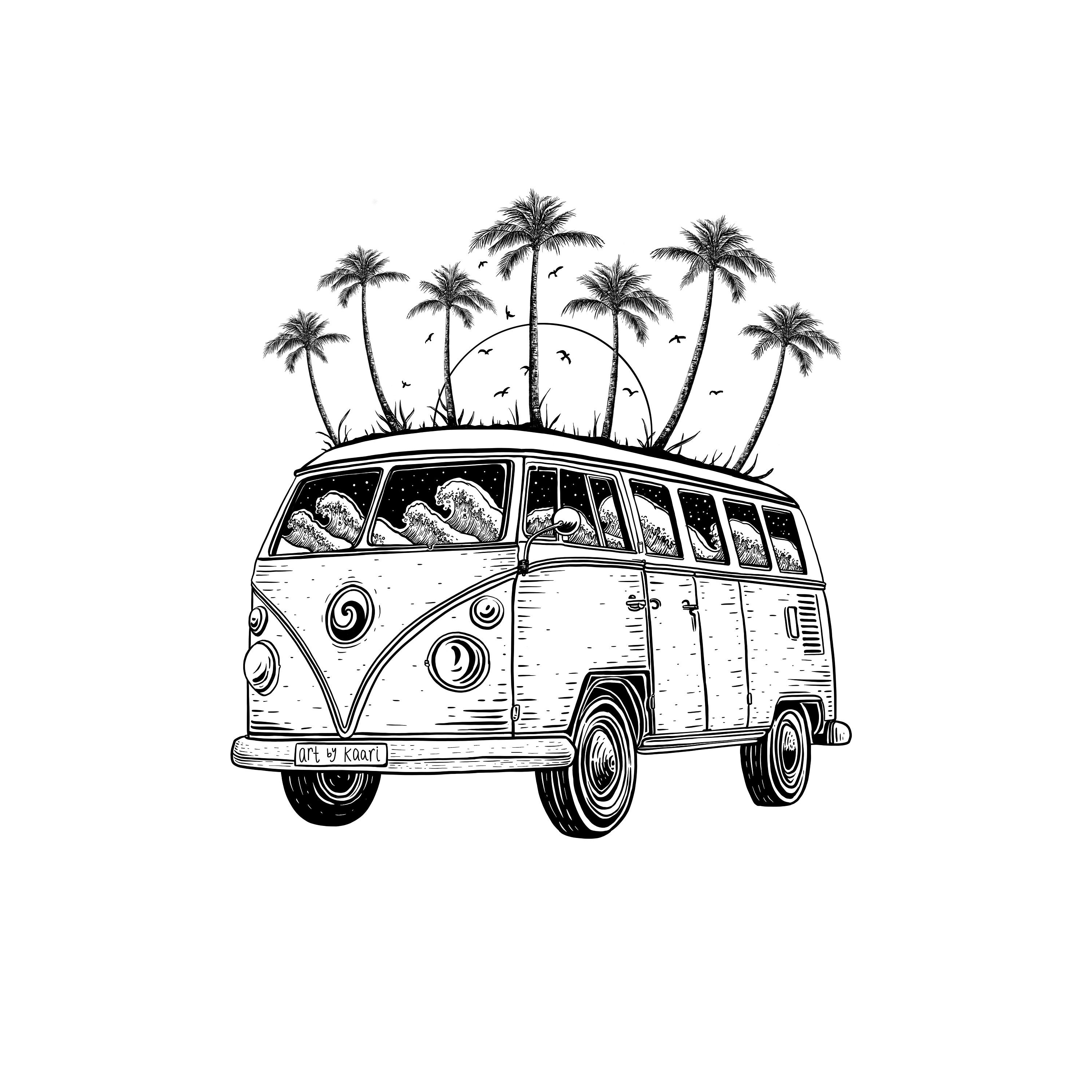 Beach Van Art Print - Wanderlust Camper Van, Tropical Palm Design - Etsy