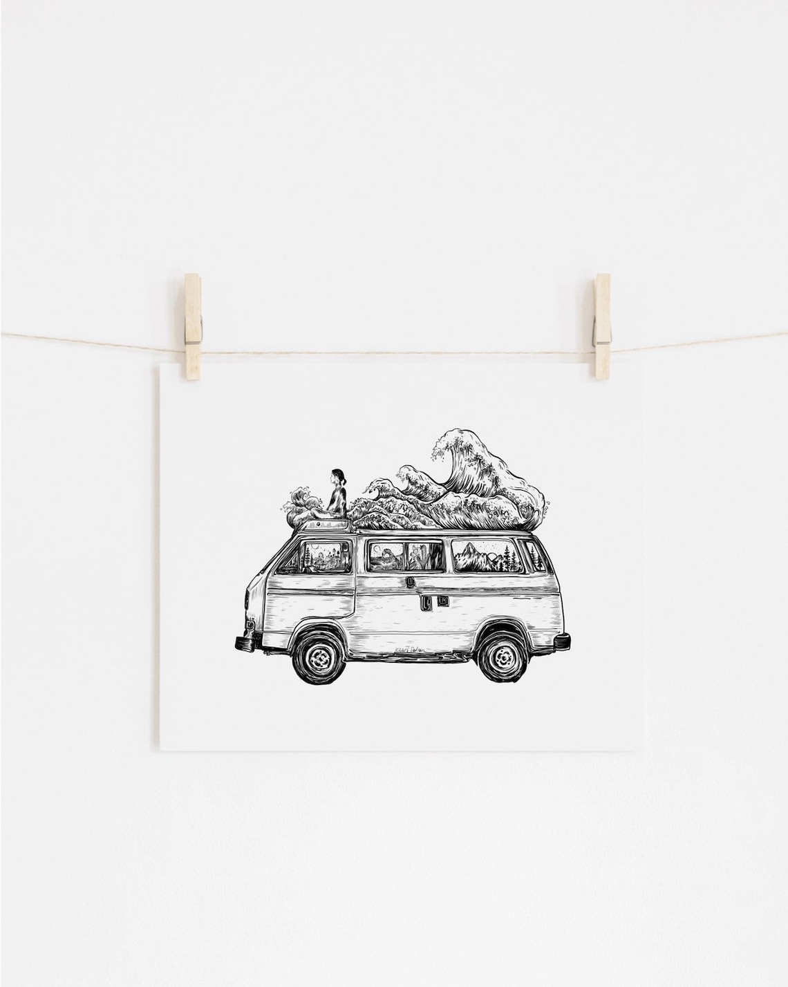 Van Waves Art Print Camper Van Art Hippie Van Art Beach | Etsy