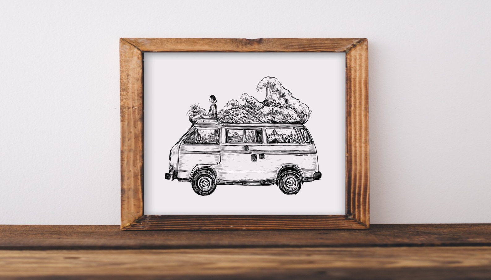Van Waves Art Print Camper Van Art Hippie Van Art Beach | Etsy