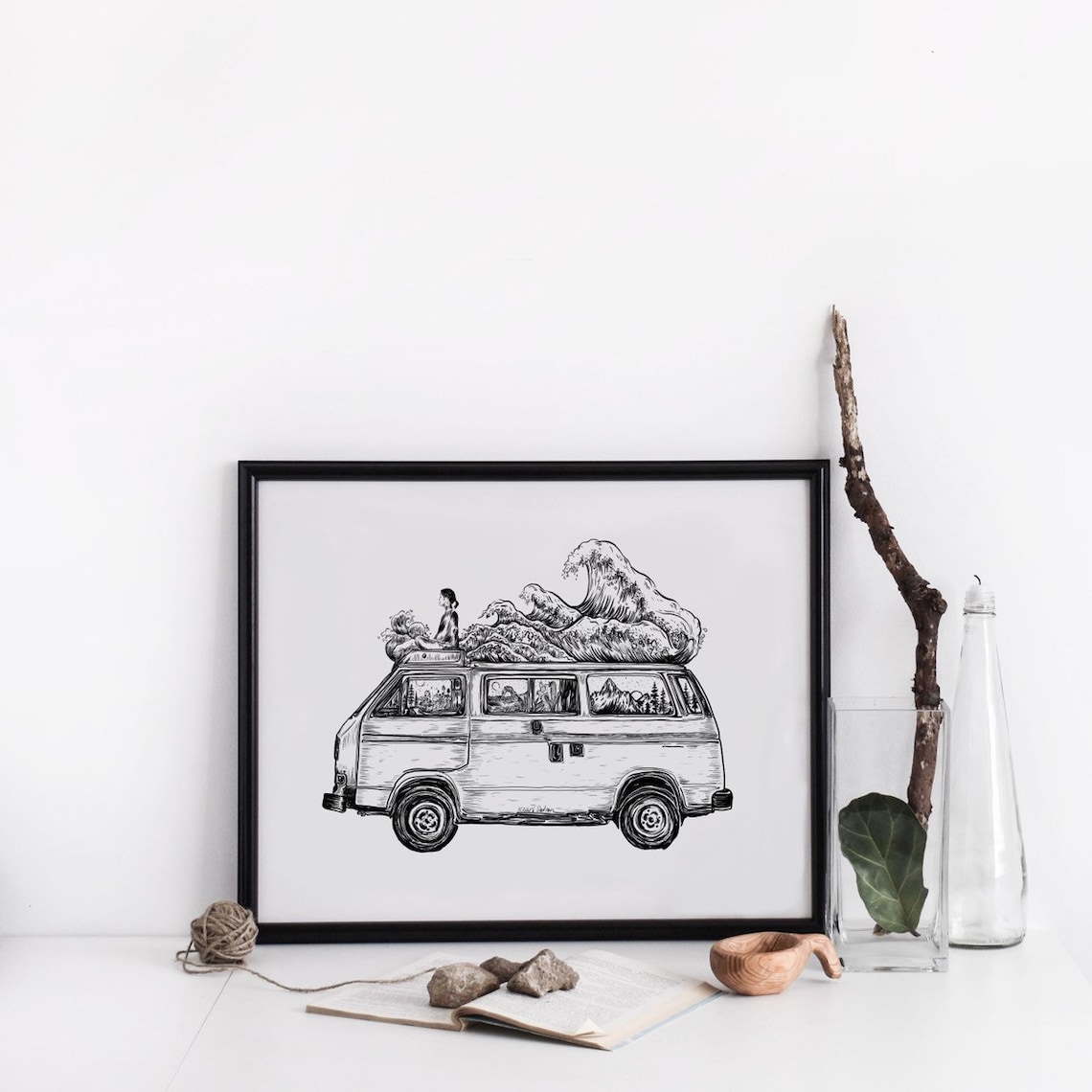 Van Waves Art Print Camper Van Art Hippie Van Art Beach | Etsy