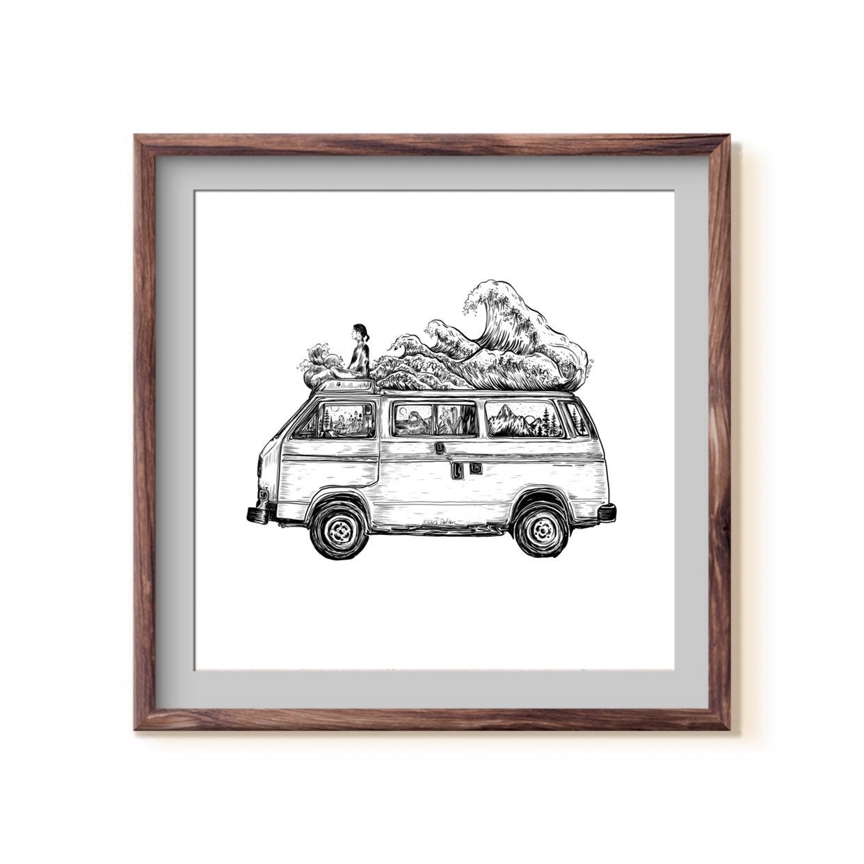 Van Waves Art Print Camper Van Art Hippie Van Art Beach | Etsy