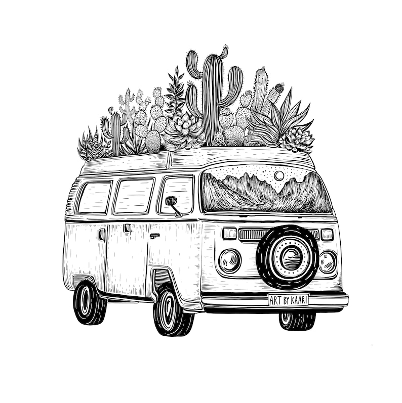 Cactus Van Art Print – Bohemian Roadtrip Wall Decor - Etsy