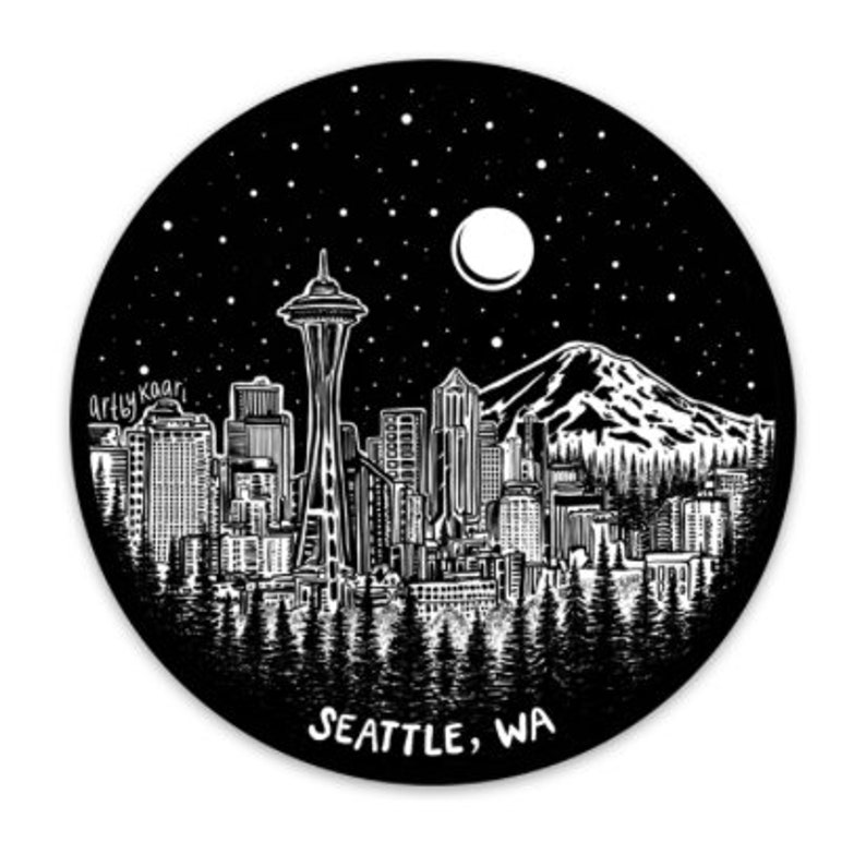 Seattle Skyline Circle Vinyl Sticker Waterproof Pacific | Etsy