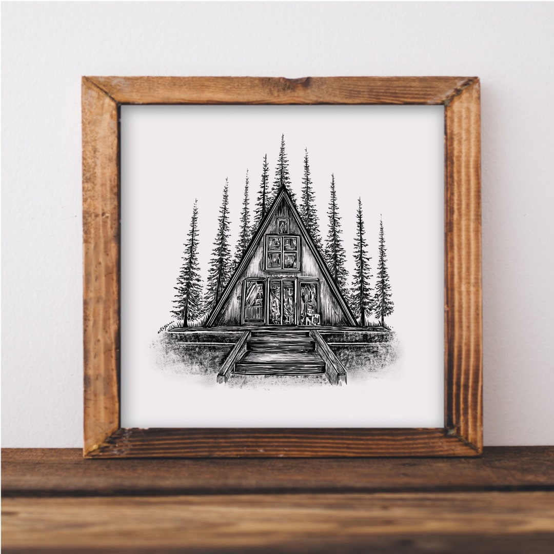 Forested A-frame Art Print - Camping, Adventure, Nature-inspired Decor ...