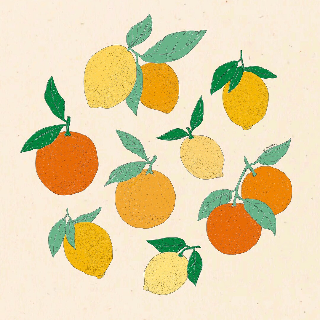 Citrus Circle Art Print - Lemon Wall Art, Vintage Kitchen Print ...