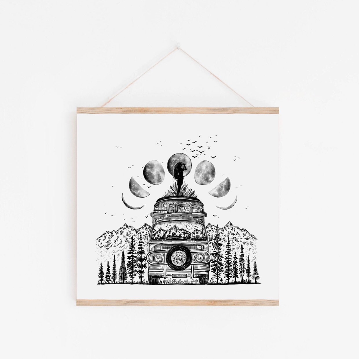 Van Moon Phases Art Print Adventure Art Travel Print Van - Etsy