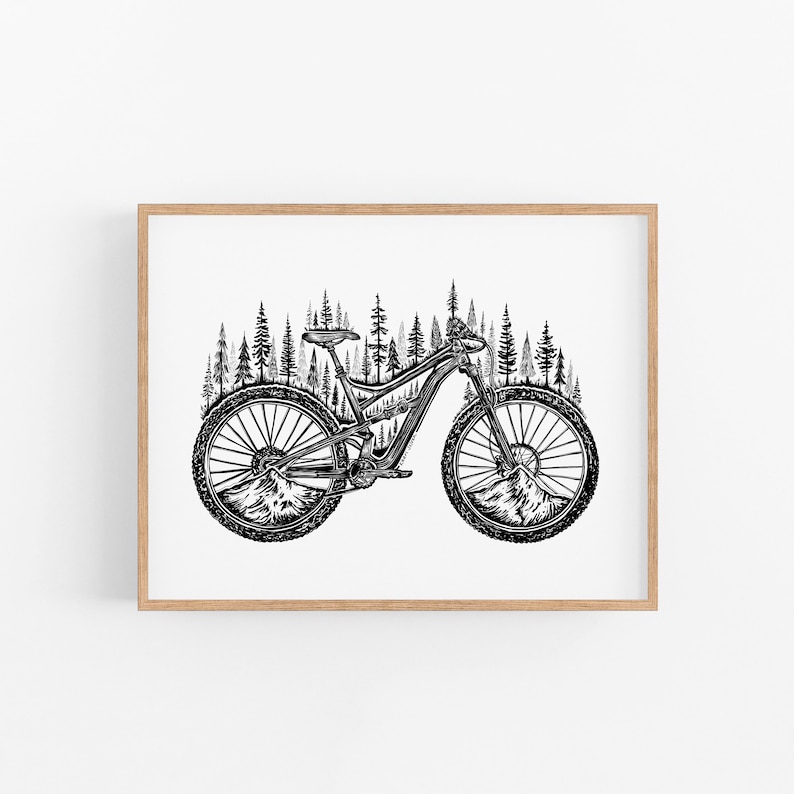 Mountain Bike Art Print: Forested Bicycle Wall Decor - Etsy