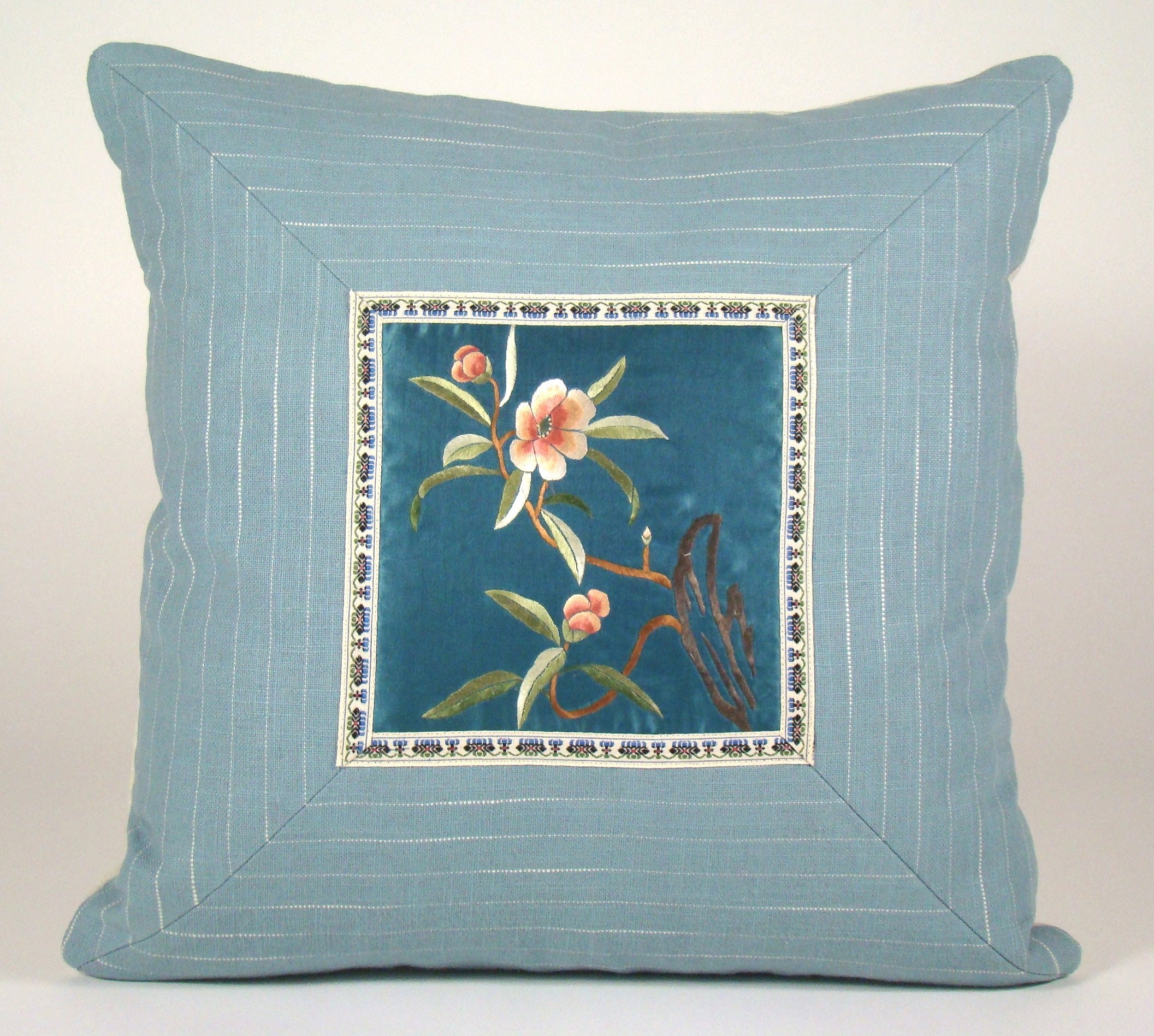 Embroidered Pillow Cover, Chinese Embroidery Pillow, Mitered Pillow ...