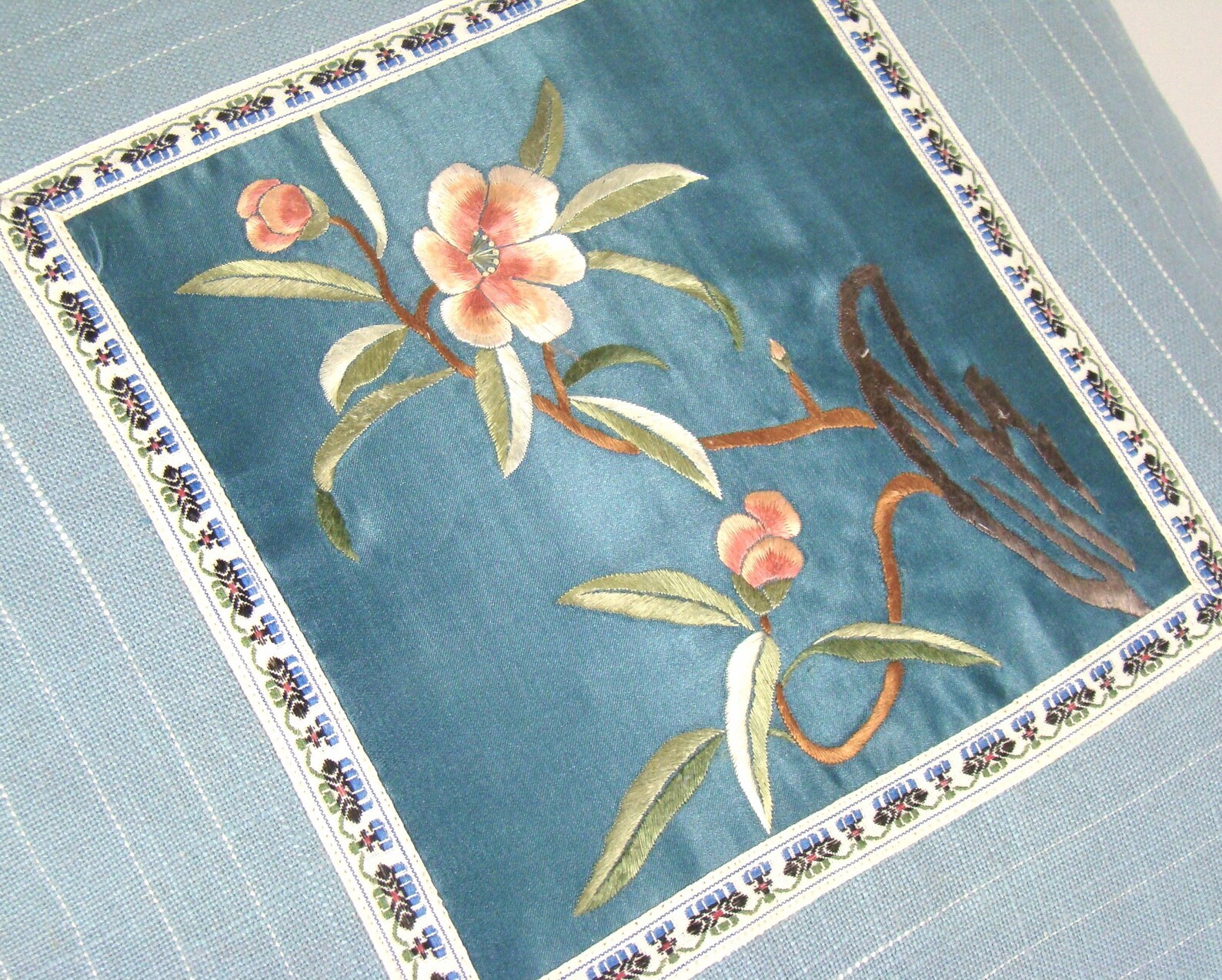 Embroidered Pillow Cover, Chinese Embroidery Pillow, Mitered Pillow ...