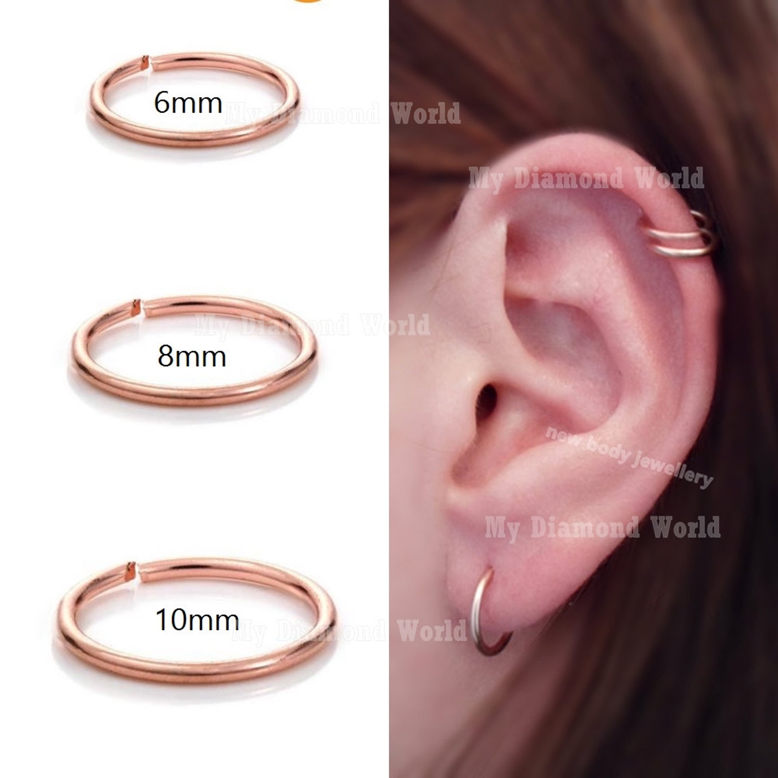 22g Custom Sized Rose Gold Cartilage Earring Helix Ring Hoop | Etsy UK
