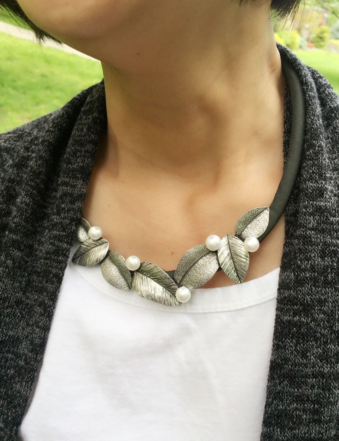 Silver Statement Necklace, Bronze Statement Necklace, Leaf Necklace ...