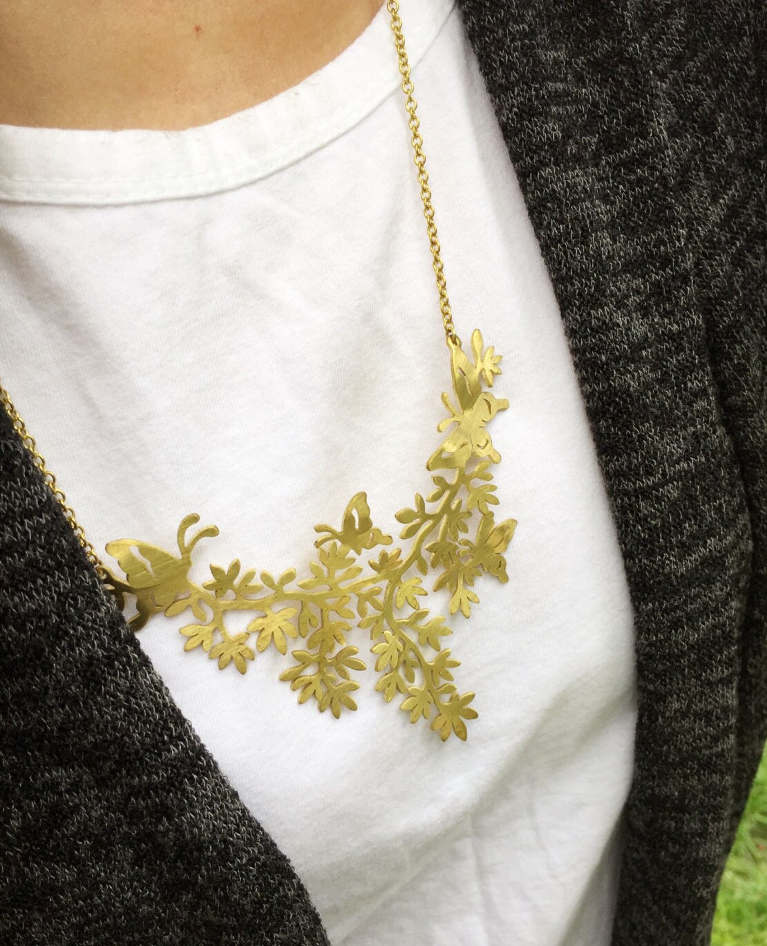 Butterfly Tree Necklace, Brass Necklace, Brass Butterfly Necklace ...