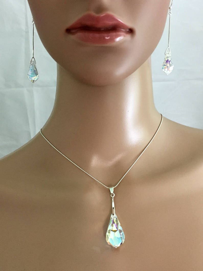 Swarovski Crystal Teardrop Necklace, Sterling Silver Necklace ...
