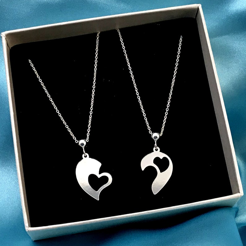 Sister Necklaces: Sterling Silver Split Heart, Initial Engraved - Etsy UK
