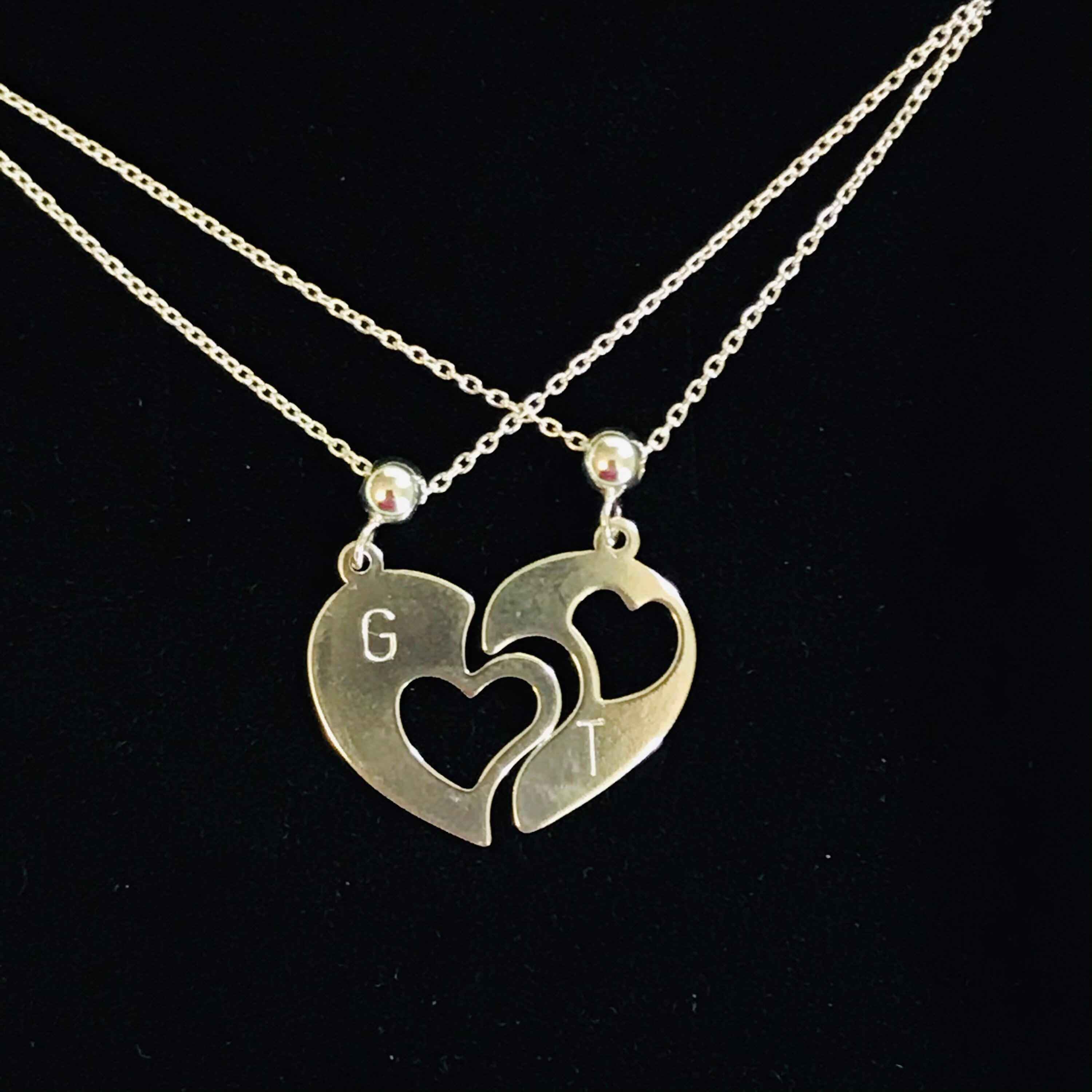 Split Heart Necklaces, Engraved Initial Couple Necklace, Half Heart ...