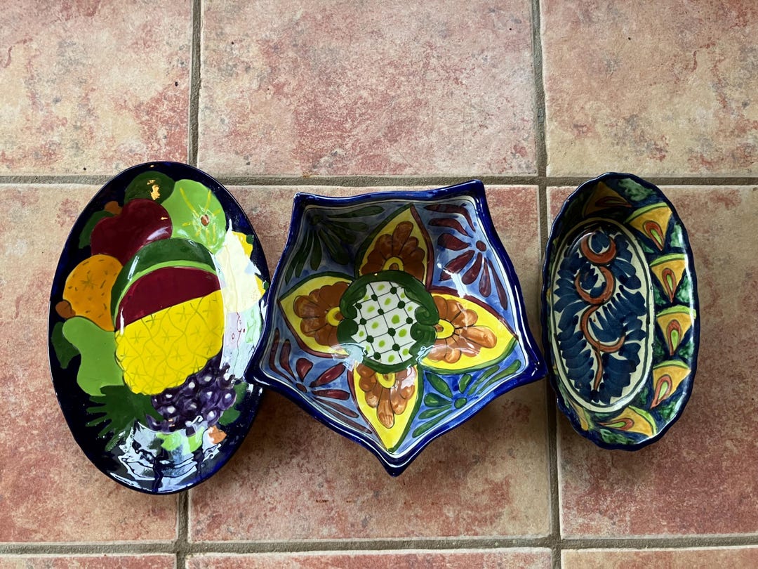 Talavera Oval Rectangular 5 Point Fruit Motif Bowls Platter Vintage ...