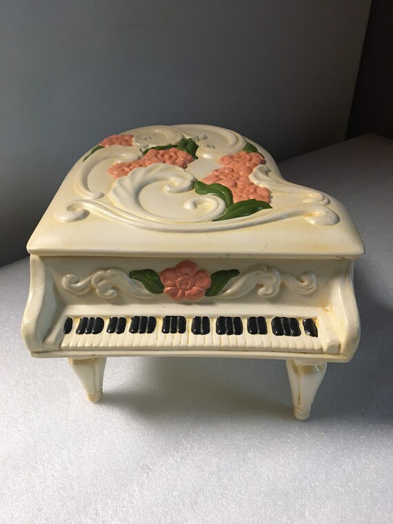Grand Piano Trinket Box Rare Large Ceramic Floral Emb… - Gem