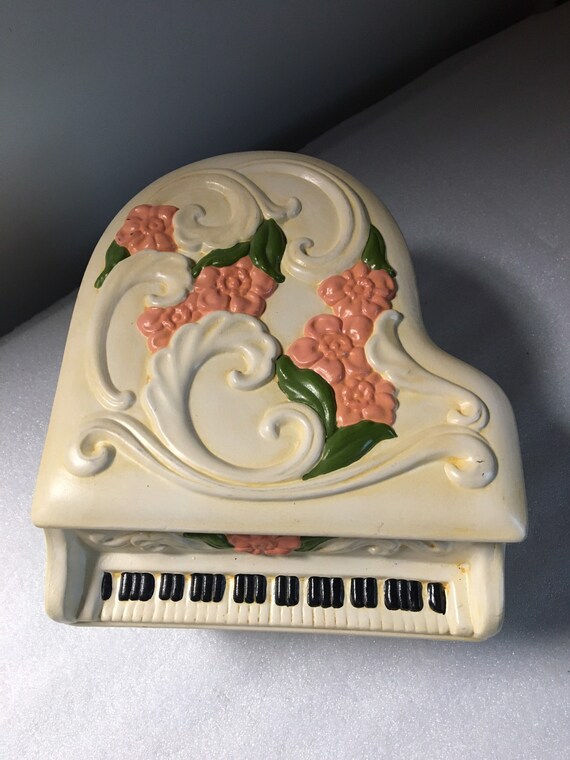 Grand Piano Trinket Box Rare Large Ceramic Floral Emb… - Gem