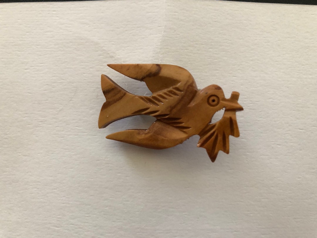 Vintage Handcarved Wood Peace Dove Pin - Etsy