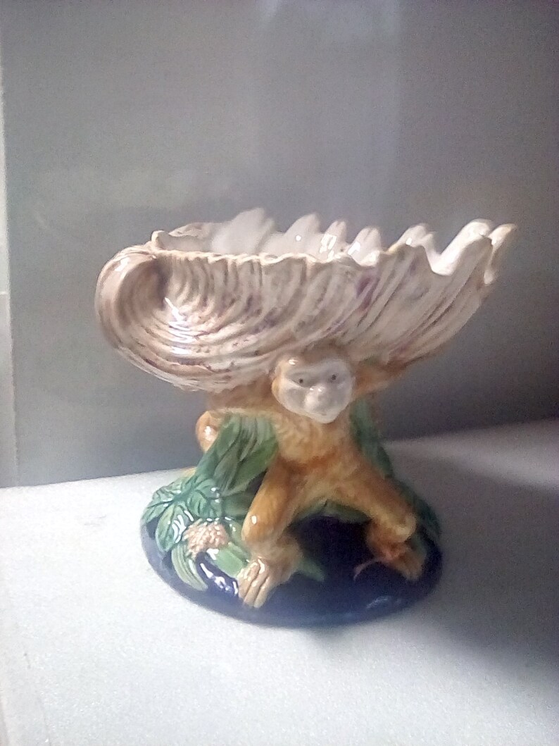 Majolica Monkeys and Seashell Art Pottery - Etsy