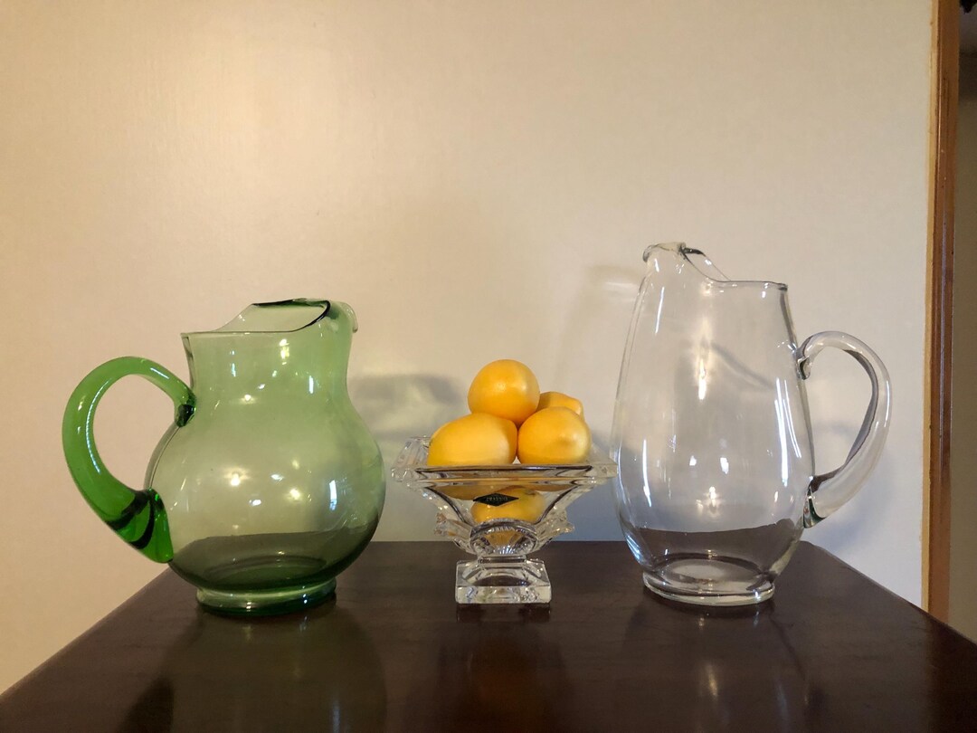 MCM Large Clear Crystal and Libbey Crisa Acapulco Green Pitchers ...